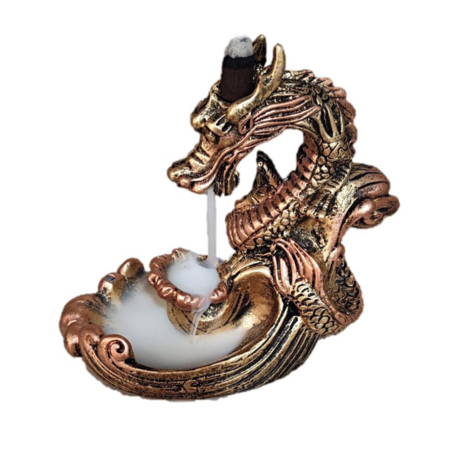 Porta incenso Incensario Cascata Dragao Nuvem Grande de Resina Dourado ...