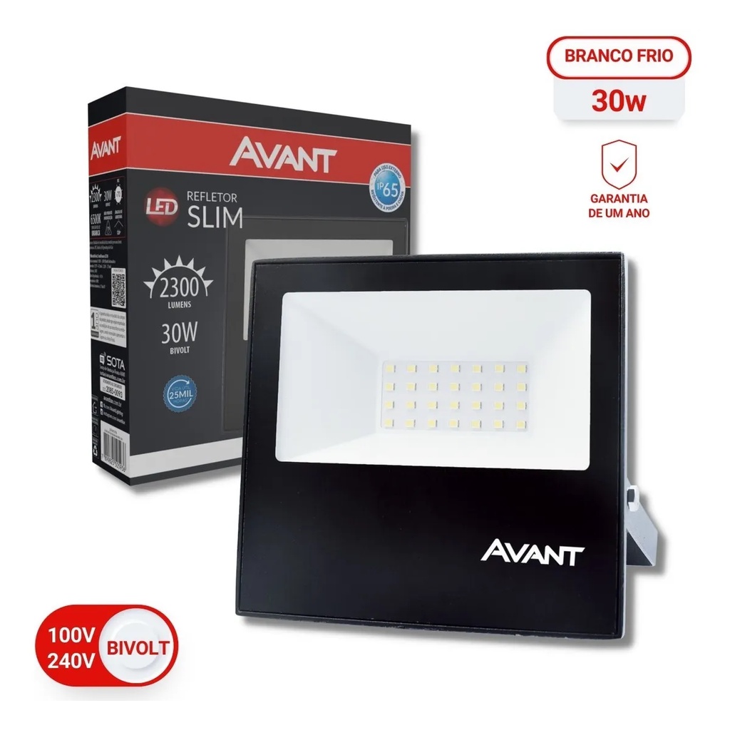 Refletor Led 30w Bivolt Branco Frio 6500k Avant Prova D'água | Shopee Brasil