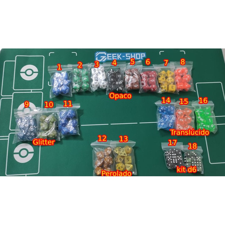 Jogo de Dados RPG kit 7 dados Board Game Magic Pokemon Yugioh d20 d6 d ...