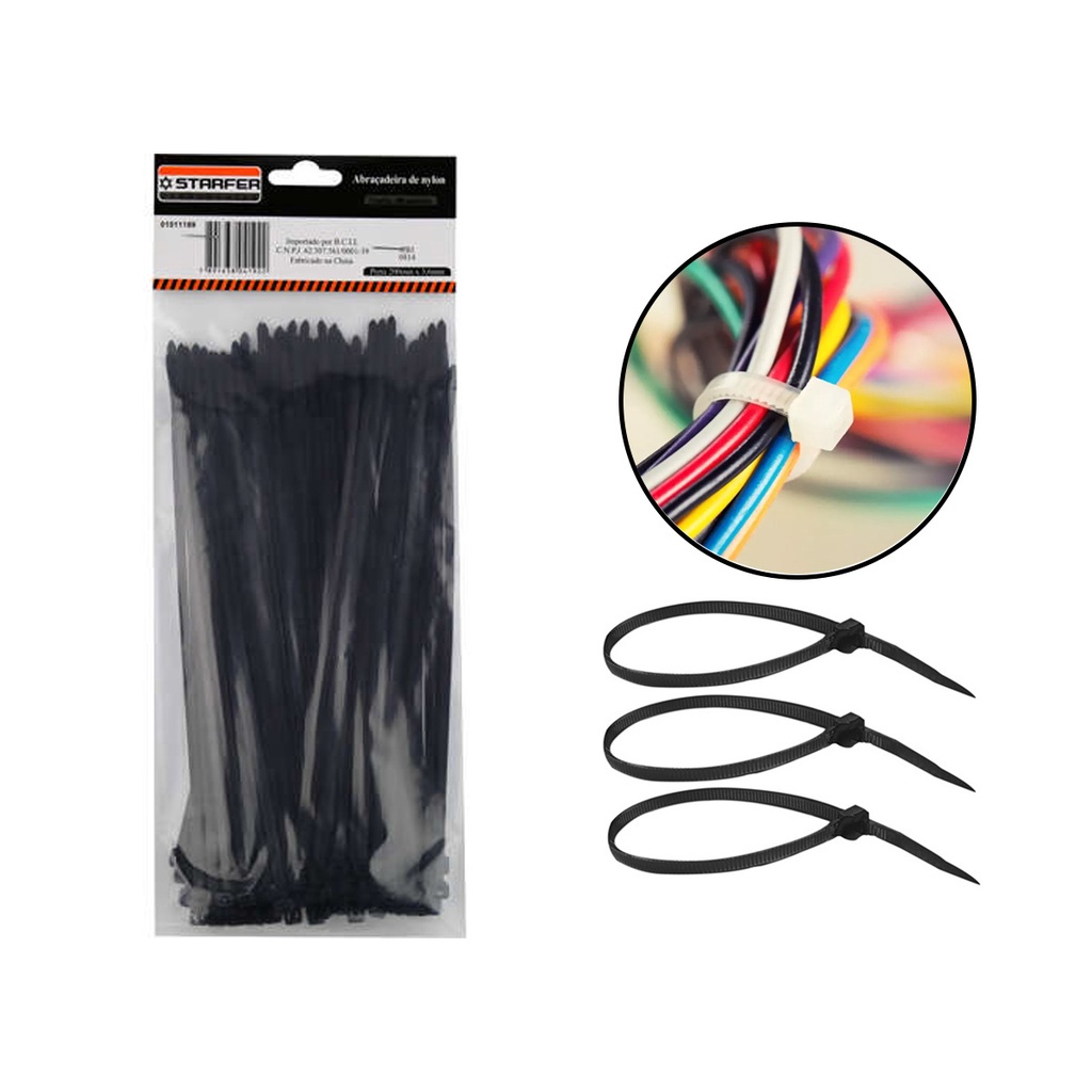 100 Cintas Abraçadeira Plástica em nylon 25 cm X 4,8 mm resistente ...