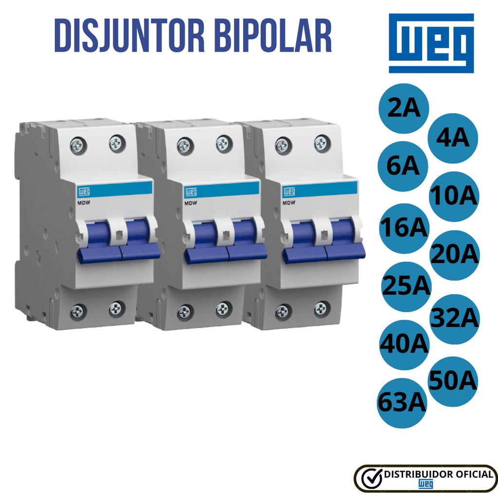 Disjuntor Weg Bipolar Mdw Curva C 2A, 4A, 6A, 10A, 16A, 20A, 25A, 32A, 40A, 50A e 63A | Shopee ...