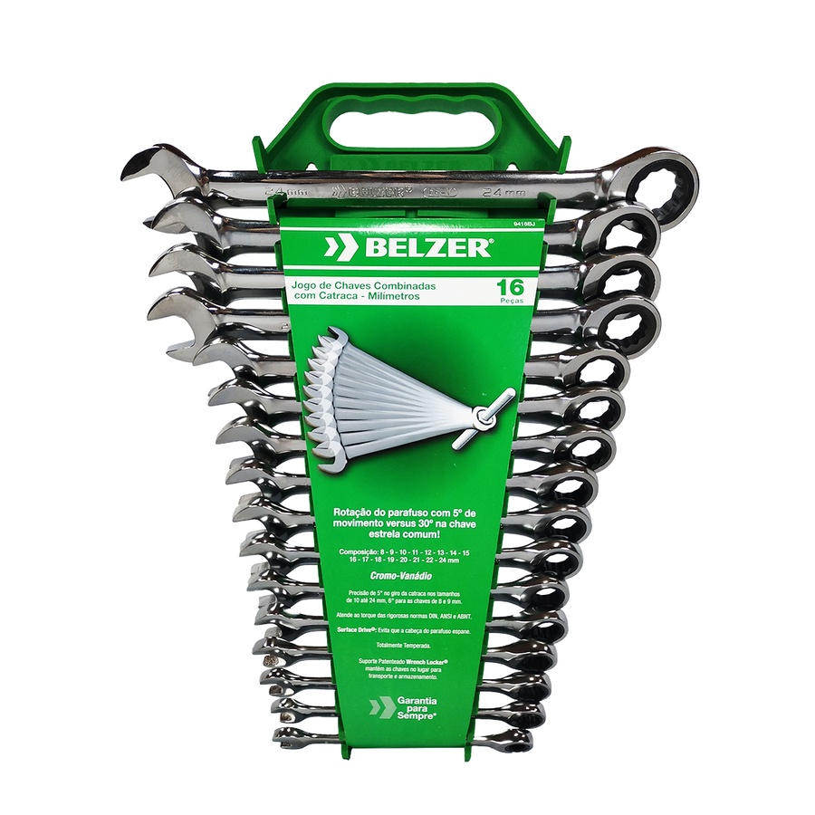 Jogo Chave Combinada com Catraca 8 a 24mm 16 peças Belzer | Shopee Brasil