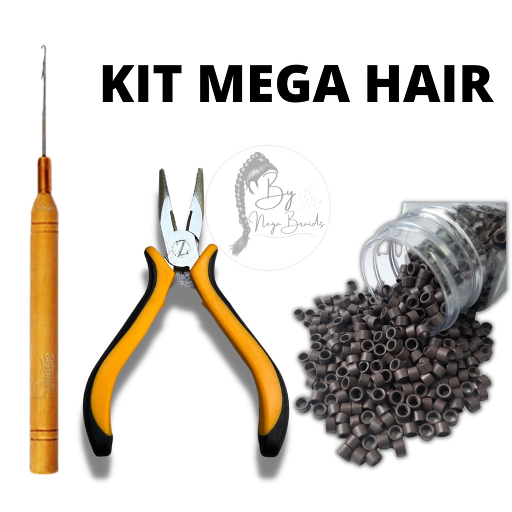 kit mega hair - alicate + agulha + 100 microlink, microlink para ...
