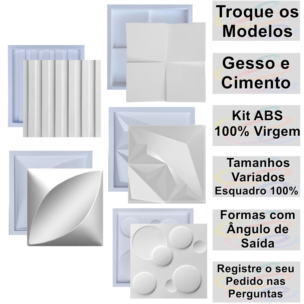KIT Formas Gesso 3d e Cimento ABS Moldes para placas FDG | Shopee Brasil