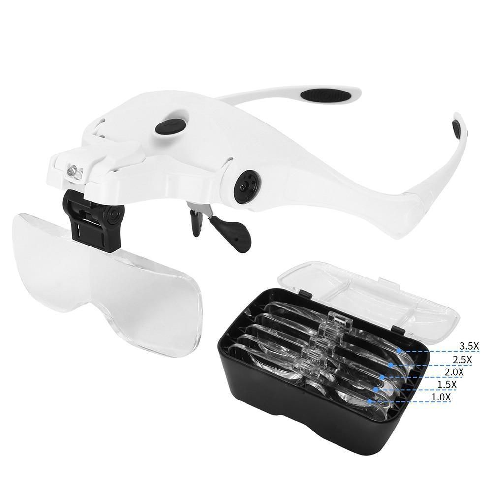 Lupa de Cabeça Profissional 2 LEDS 5 lentes aumento BRANCO | Shopee Brasil