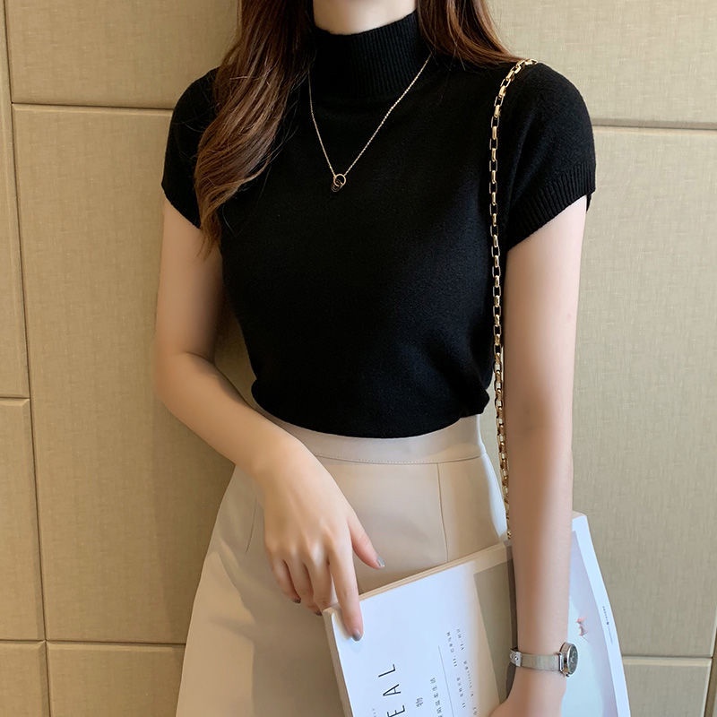 Camisa Feminina De Malha Com Colarinho Médio/Slim-fit Vest KIWF ...