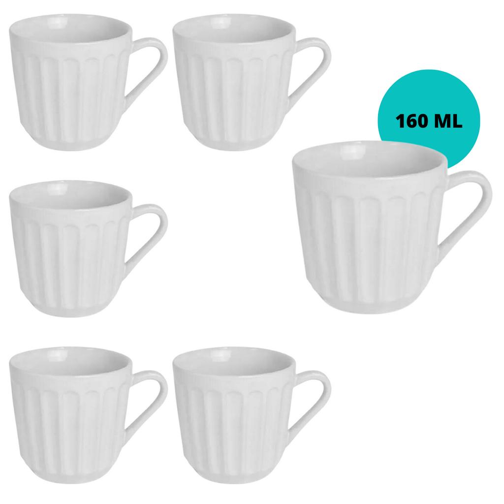 Kit 6 Canecas Caneladas Branca Porcelana 160ml | Shopee Brasil