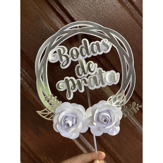Topper de Bolo, Topo de Bolo Bodas de Prata | Shopee Brasil