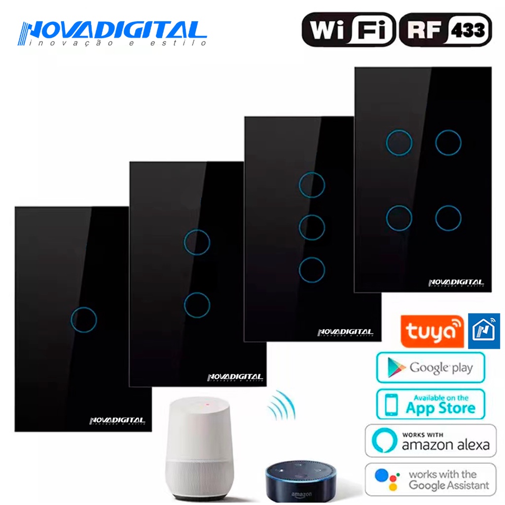 Interruptor Nova Digital Touch 2 botões Wifi E Rf433 Tuya Smartlife ...