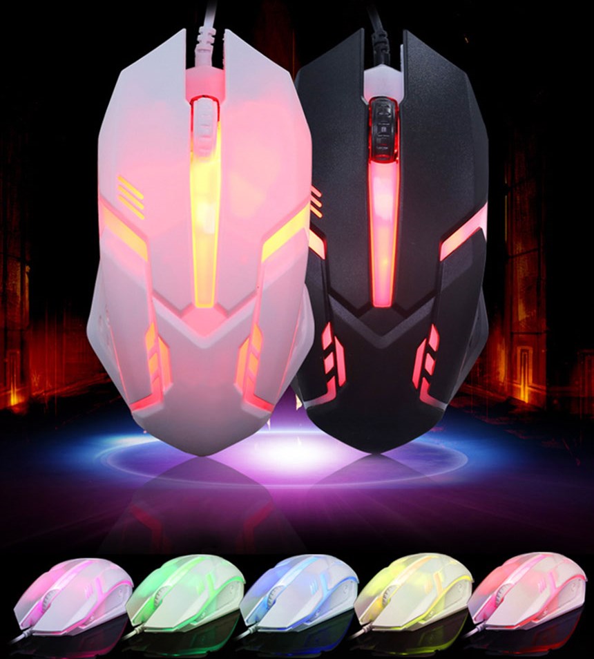 S1 Mouse Gamer 7 Cores LED Luz De Fundo USB Com Fio Flank Cabo Óptico ...