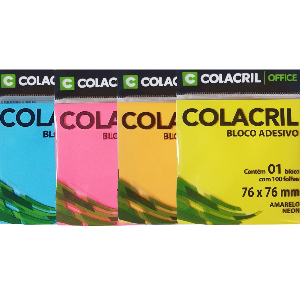 BLOCO ADESIVO 1X100 FLS COLACRIL 76X76 | Shopee Brasil