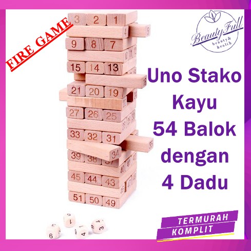 Jogo De Madeira Uno Stako 54 Fachos Com 4 Dados) Brinquedos Educativos ...