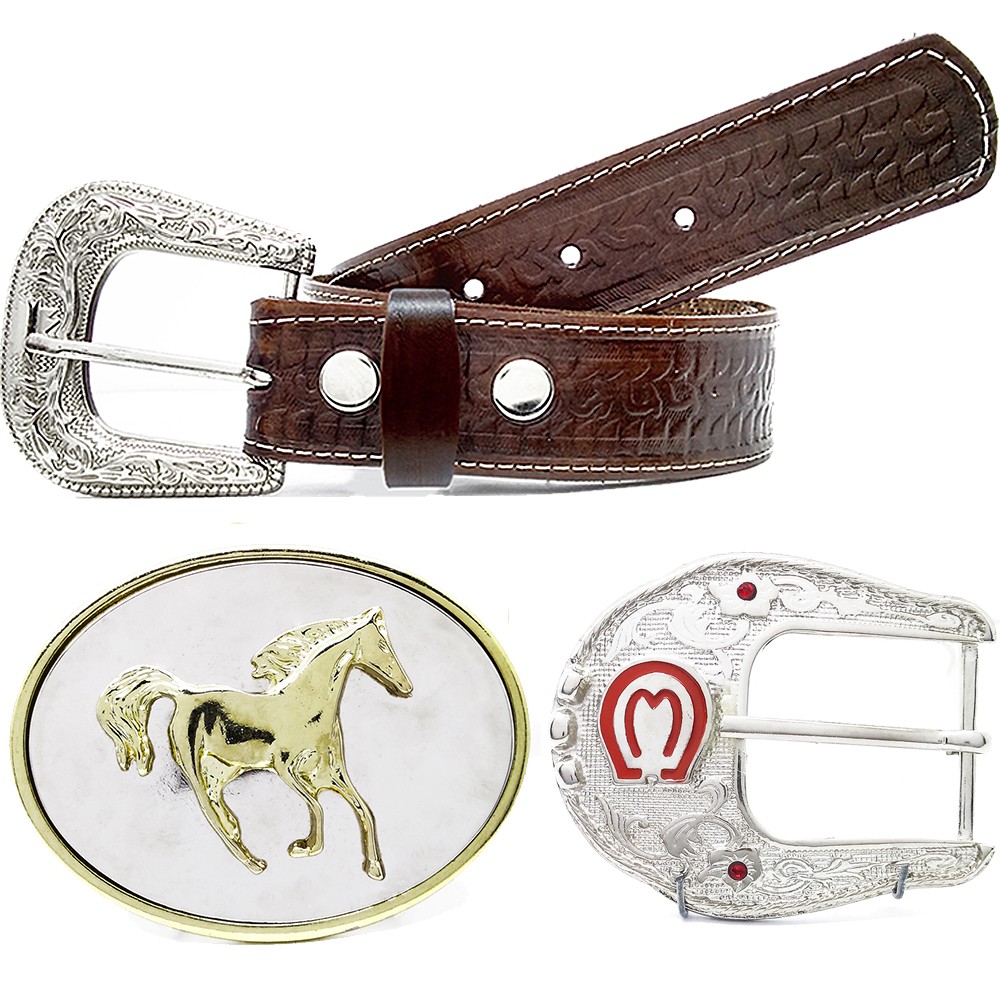 Kit Cinto Country De Couro + 2 Fivelas Cowboy Cavalinho Espelhada E ...