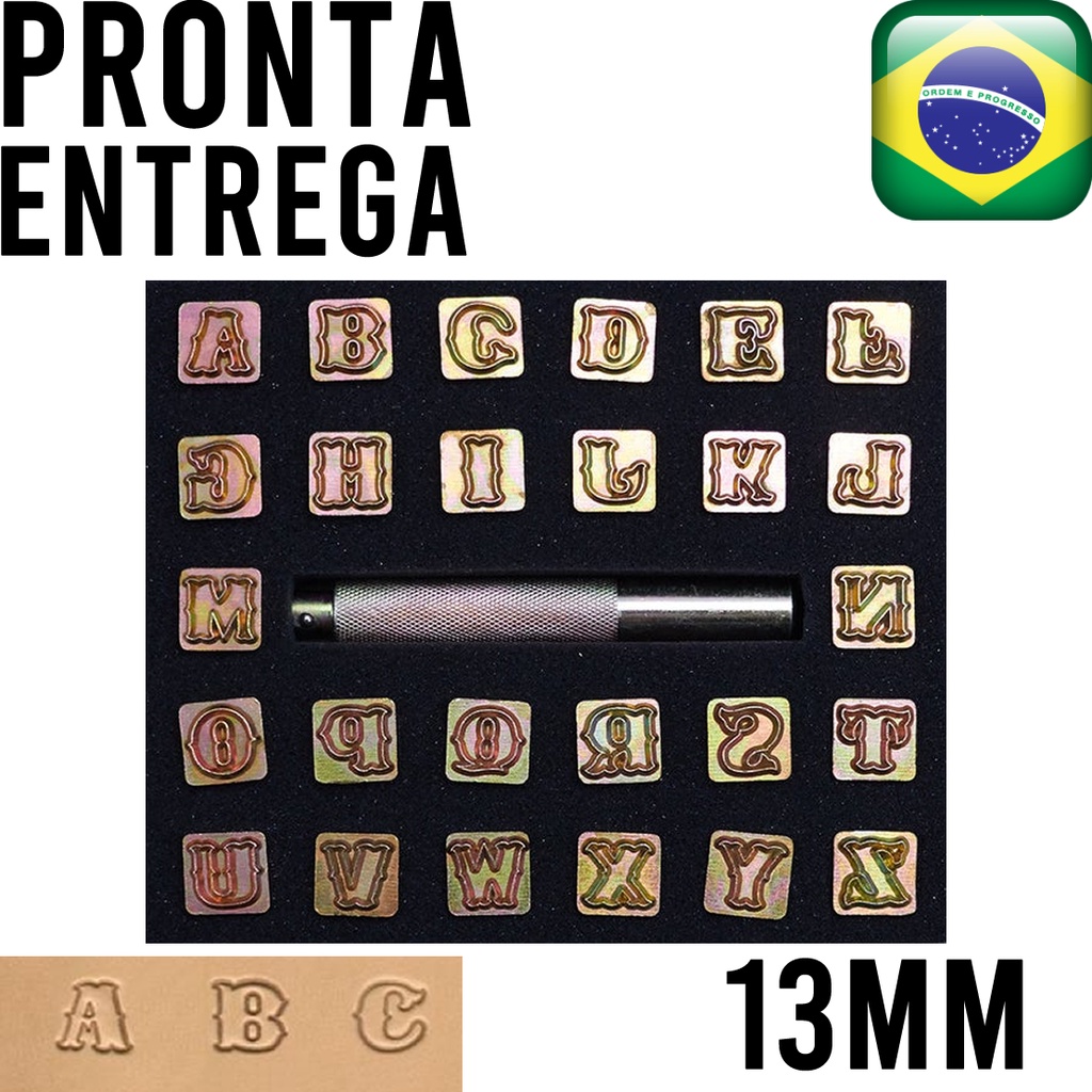 Jogo De Letras Alfabeto Para Escrever Em Couro Std 1,3 Cm | Shopee Brasil
