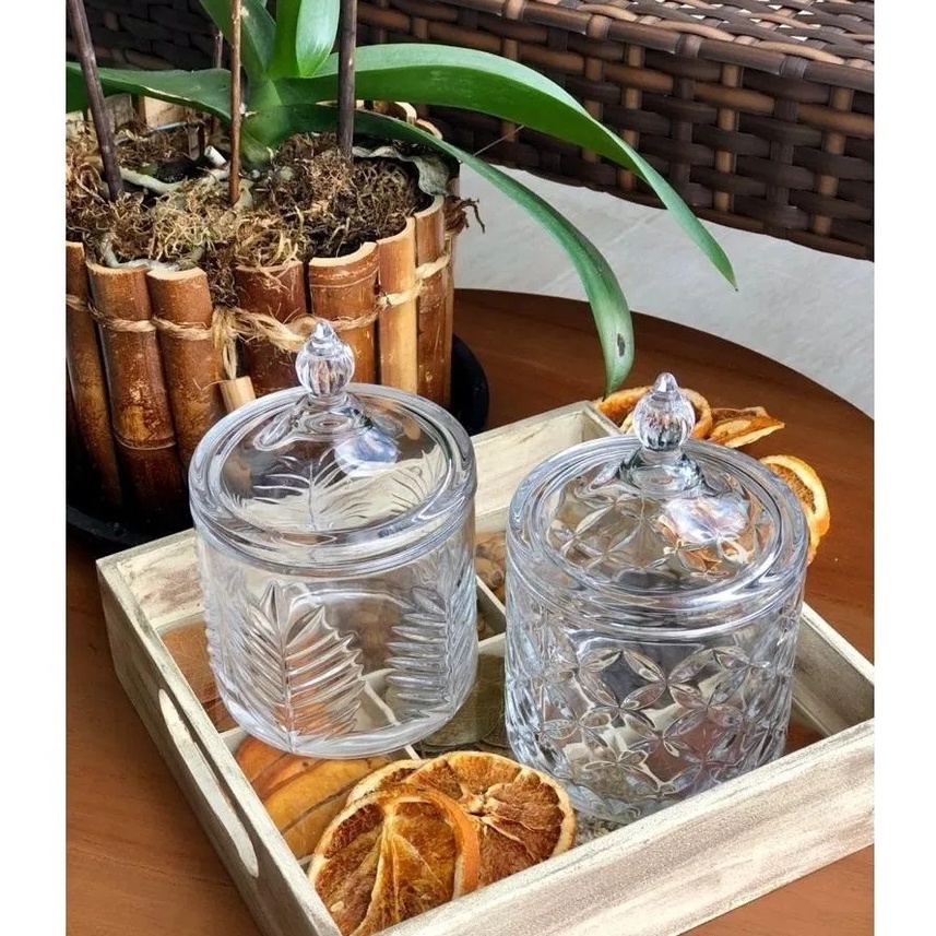 Pote de Vidro Com Tampa Potiche Cristal Palmeira Lyor | Shopee Brasil