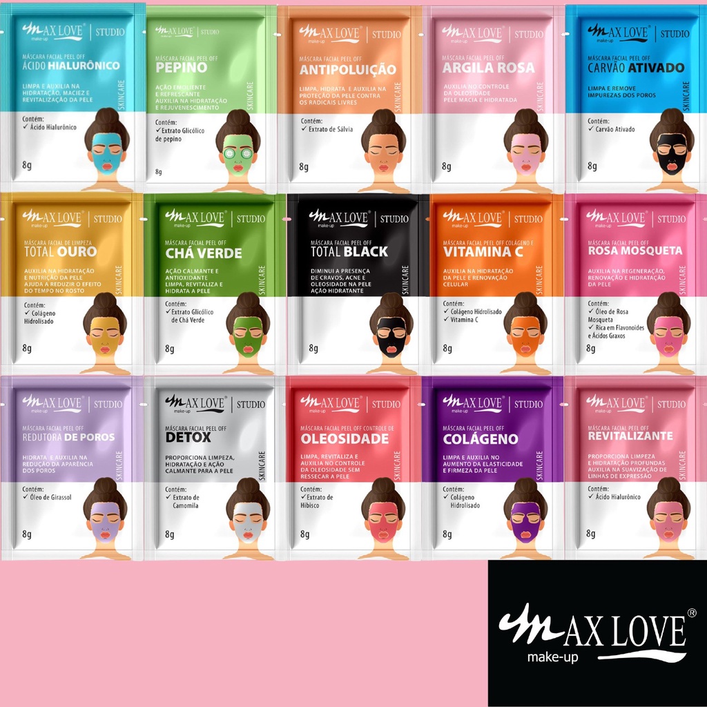 Kit 10un Máscara Facial Max Love Sache 8g para Skin Care e Limpeza de ...