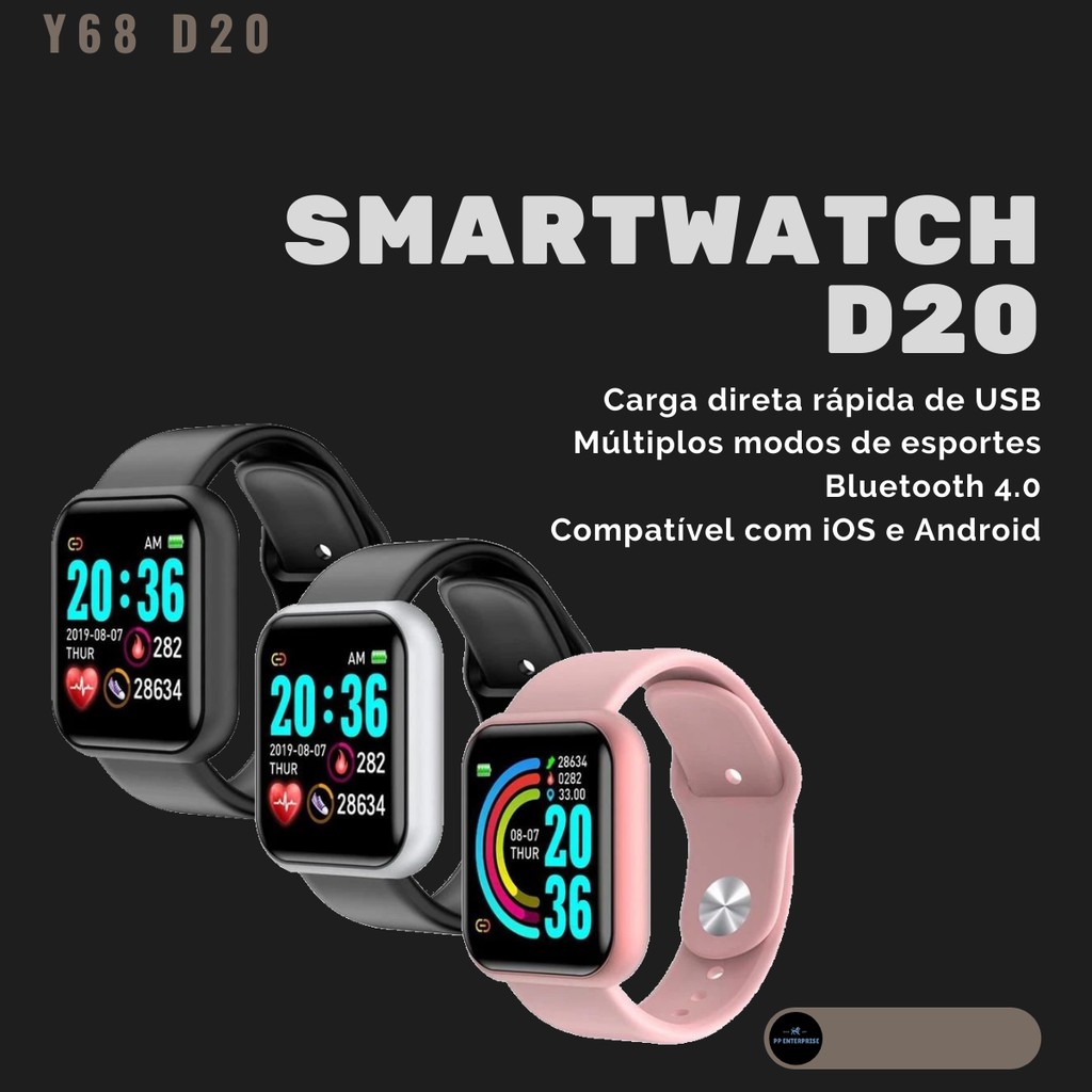 Relógio Smart Watch D20 com Bluetooth USB com Monitor Cardíaco, Pressão ...
