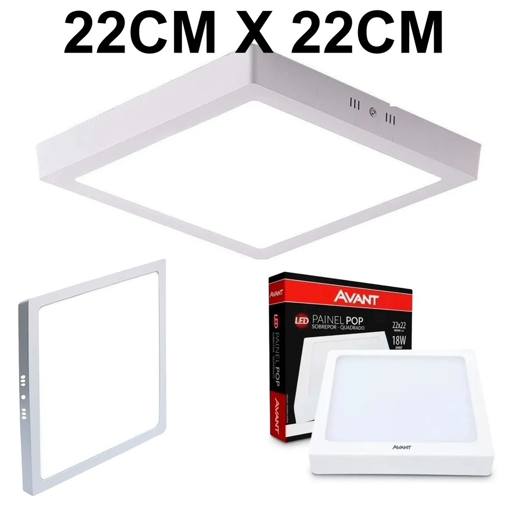 Kit 5 Painel Plafon LED Sobrepor Quadrado Led 18w Bivolt 22x22 Branco Frio (6500K) | Shopee Brasil