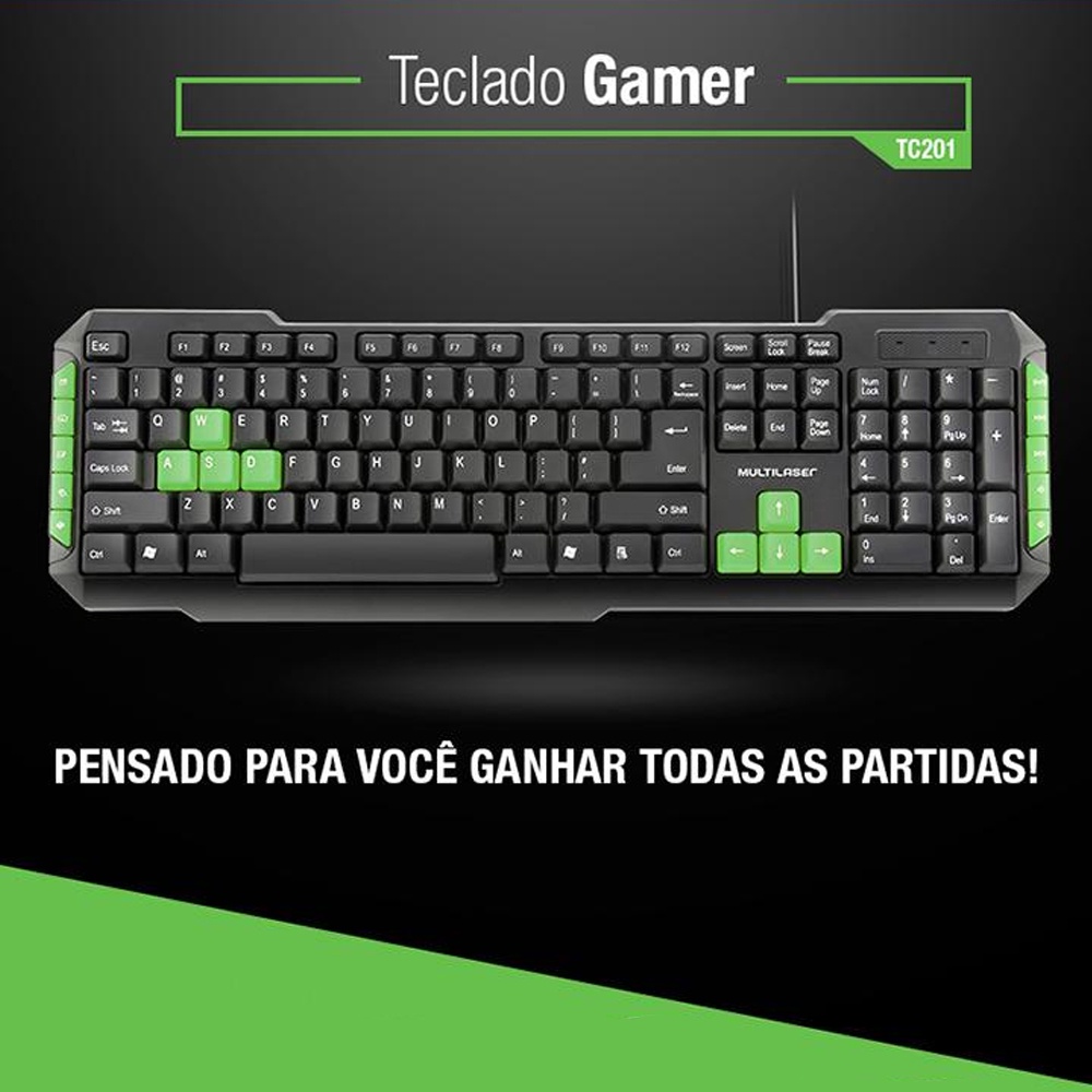 Teclado Gamer Multimídia Multilaser Abnt2 USB Verde TC201 | Shopee Brasil