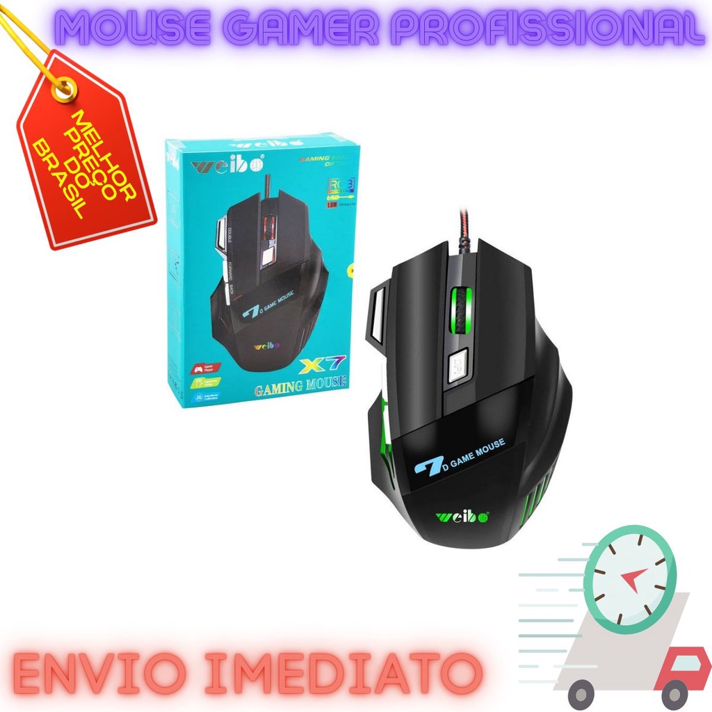 Mouse Gamer Profissional Laser 2400dpi / Led / Usb / 7 Botões | Shopee Brasil