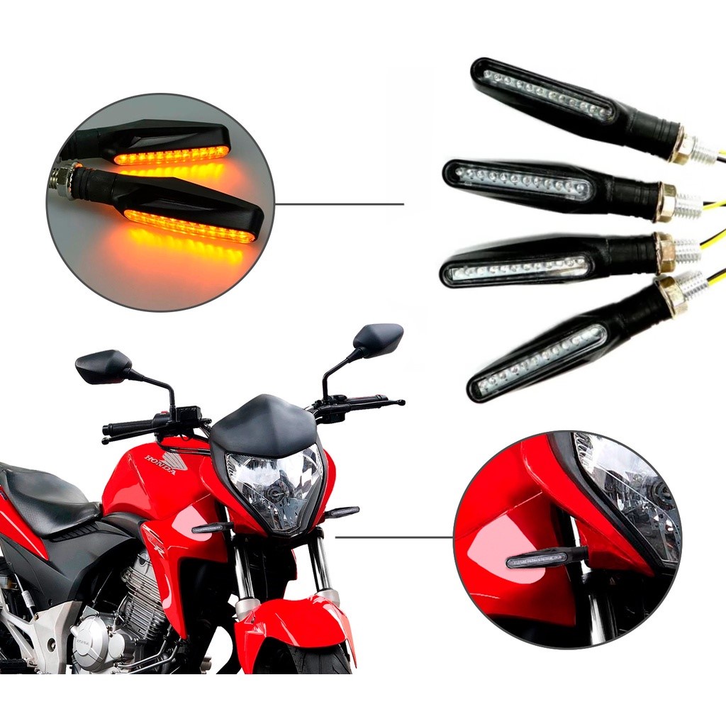 kIT 4 Piscas de Led Seta Moto Modelo Slim Palito Cb 300 Xre 300 Cbx250 ...