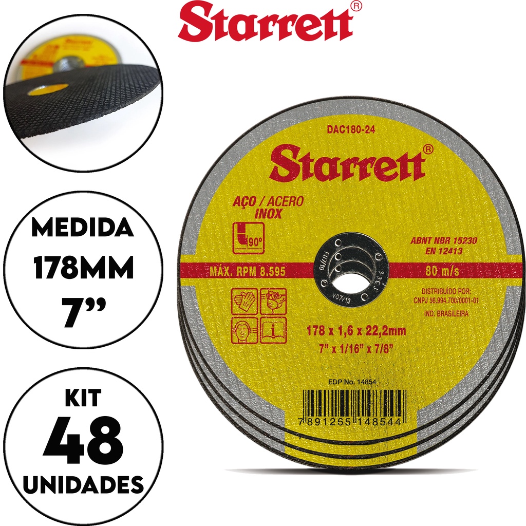 48 Peças Disco De Corte Fino Aço 7 Polegadas Esmerilhadeira Starret ...
