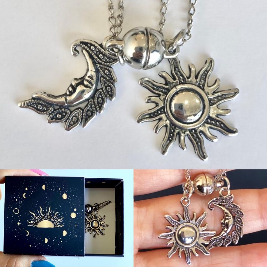 Colar Sol/Lua Prateada - Conexão, Ima - com embalagem | Shopee Brasil