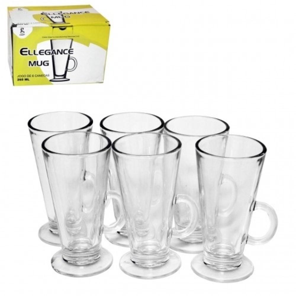KIT CONJUNTO 6 COPO CANECA COM ALCA ALTA LONGA EM VIDRO PARA CAPPUCCINO MILK SHAKE CAFE EXPRESSO ...