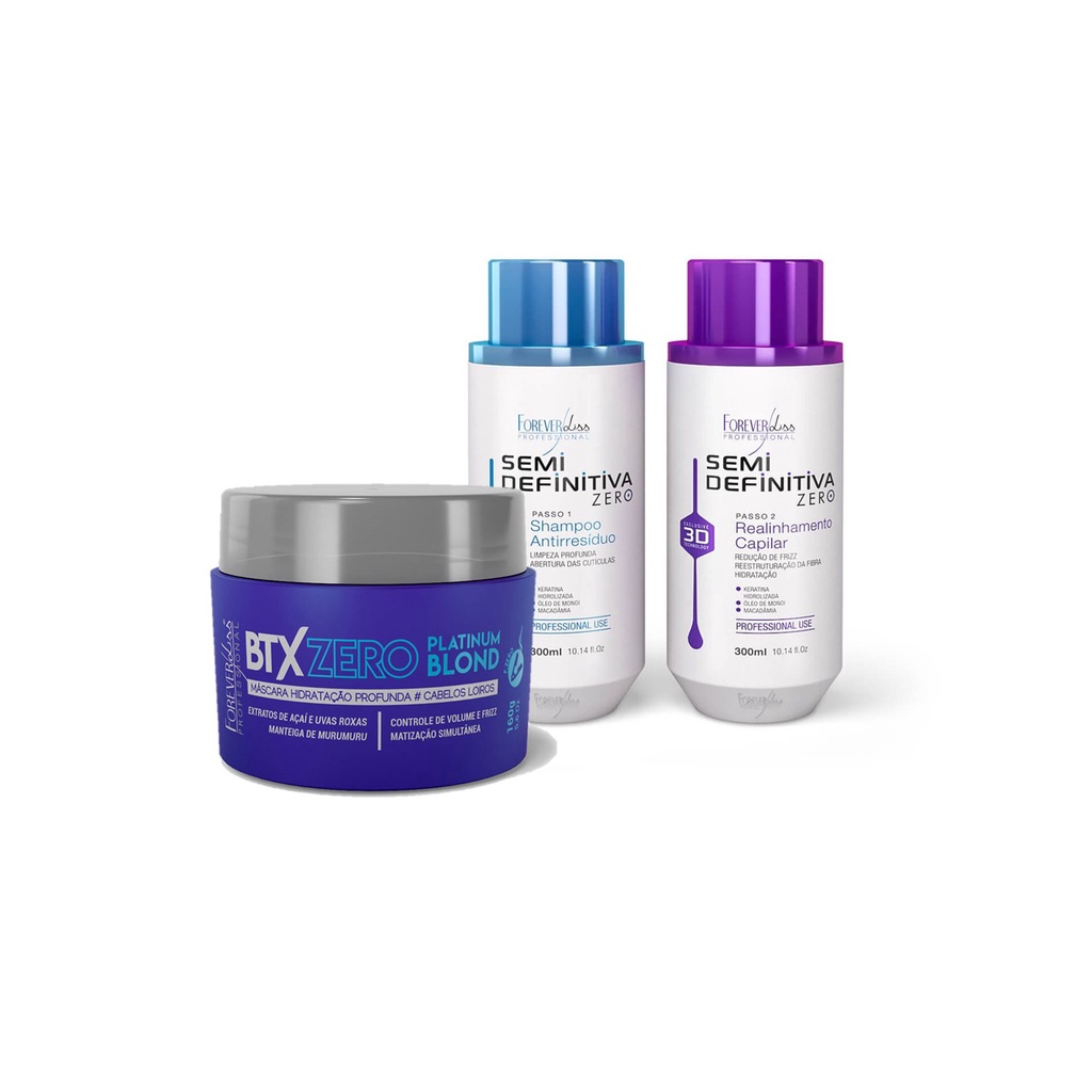 Semi Definitiva Forever Liss 2 x 300ml + Btx Zero Platinum Blond Para ...