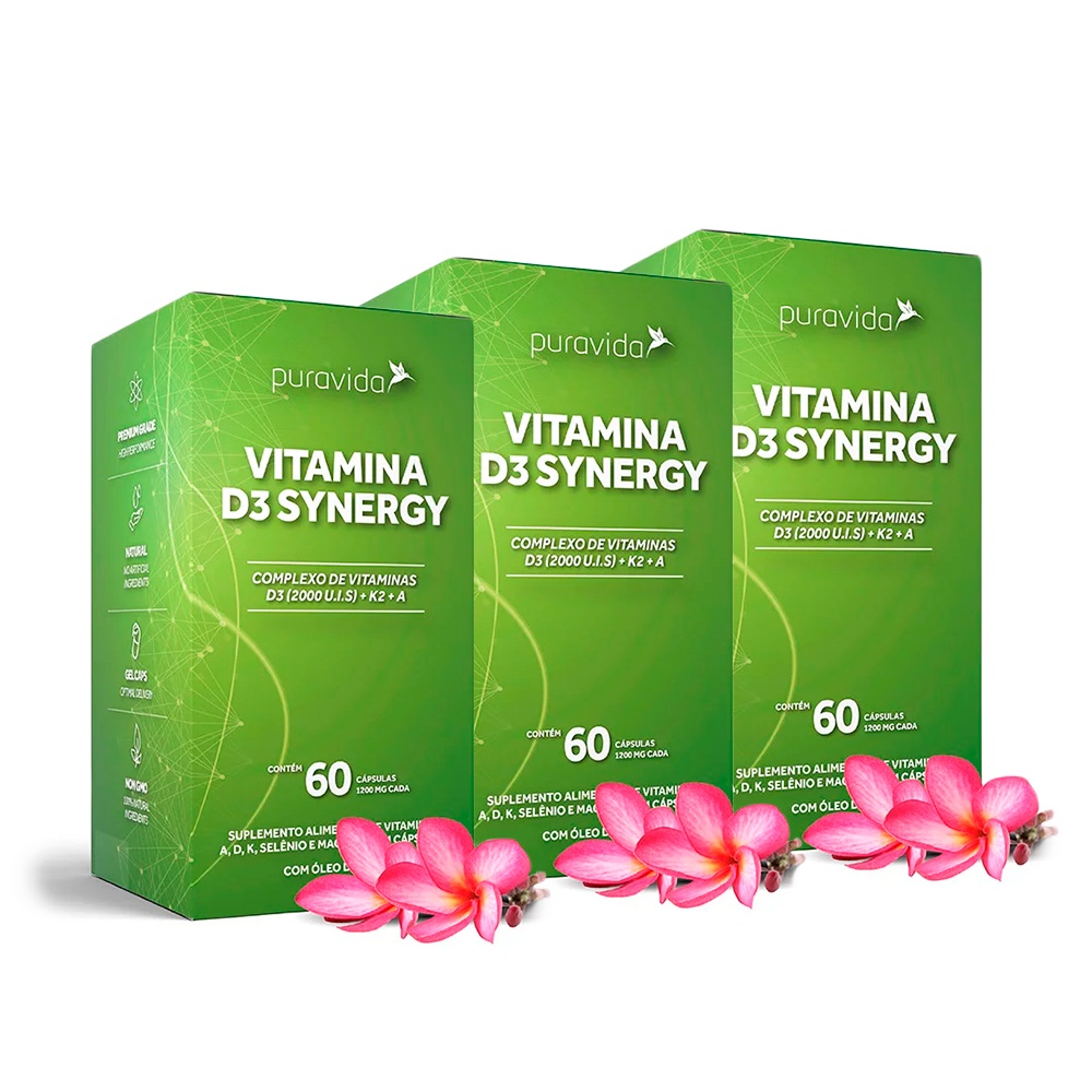 Kit 3 Unidades Vitamina D3 Synergy (60 Capsulas) - Pura Vida | Shopee ...