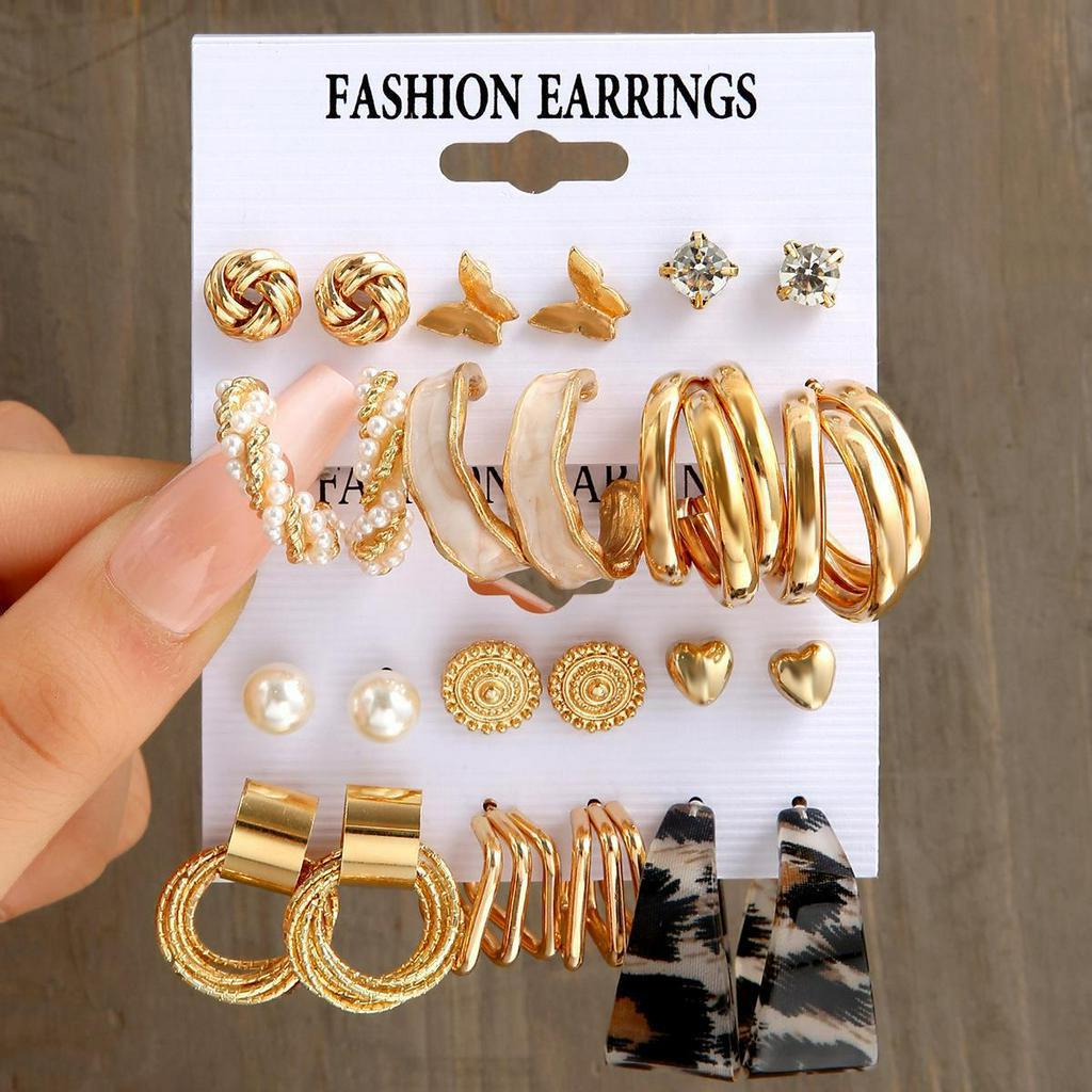 Novo Estilo Leopardo 24pcs Impressão Multi-Layer Geometric Circle Butterfly Heart Earrings Retro ...