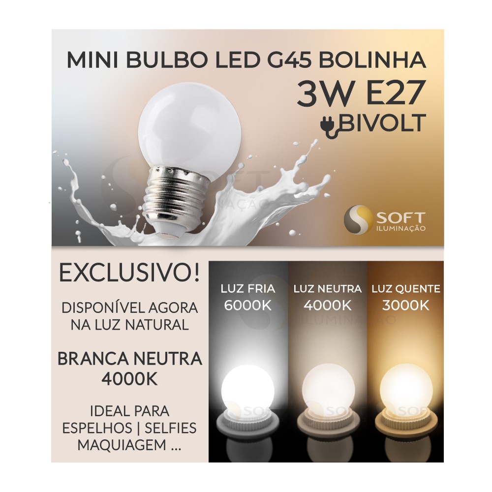 6 Lâmpadas Mini Bulbo LED Branca Neutra/4000K (LUZ NATURAL) 3W Bivolt ...