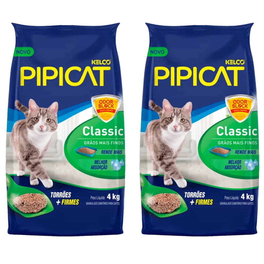 Areia Higiênica Pipicat Classic Para Gato - Kit com 2 Unidades de 4kg ...
