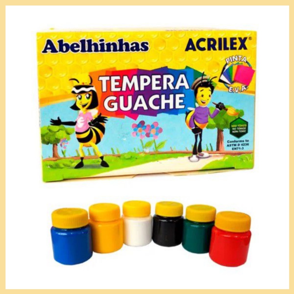 Tinta guache Escolar 15ml Com 6 cores Acrilex Ideal Para Trabalhos ...