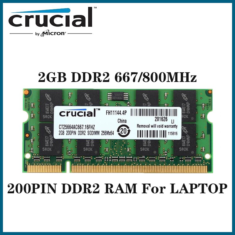 Crucial Caderno RAM 2GB DDR2 667/800Mhz 2RX8 PC2-6400S PC2-5300S Memória Para Notebook SODIMM ...