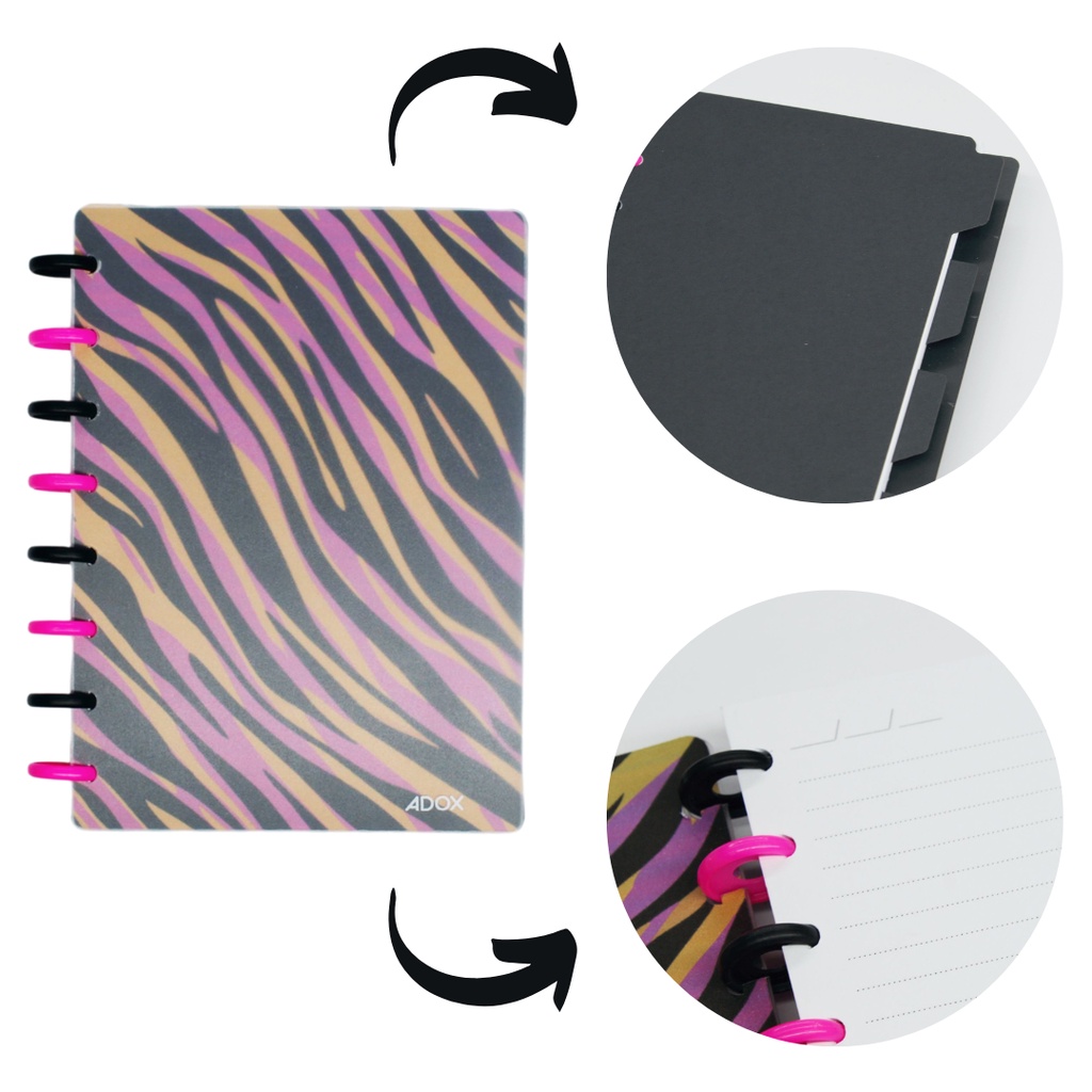 Caderno de Disco Pequeno - Tropical Tiger Marca Adox - Tamanho a5 8 ...