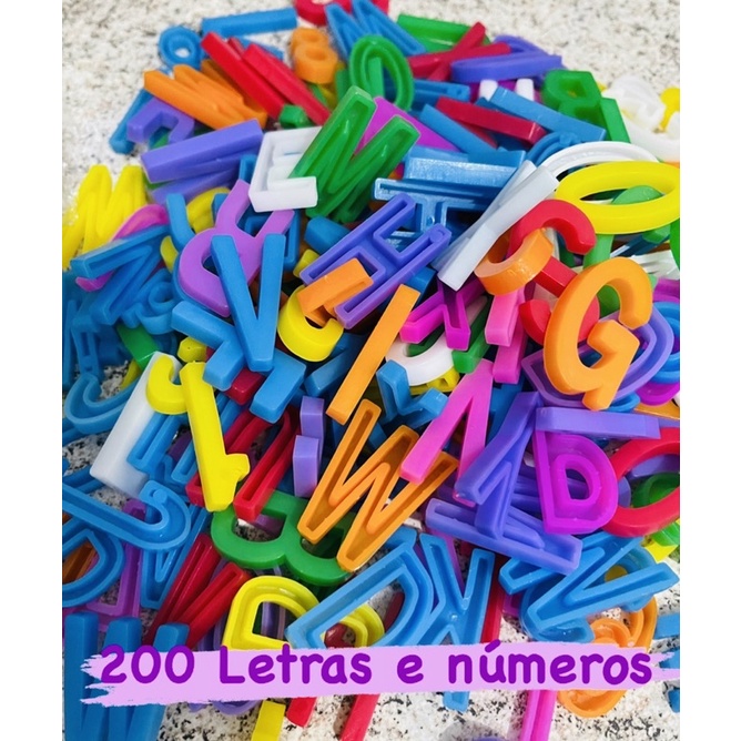 200 Letras e Números Sortidos Alfanumérico Brinquedo Educativo Didático ...