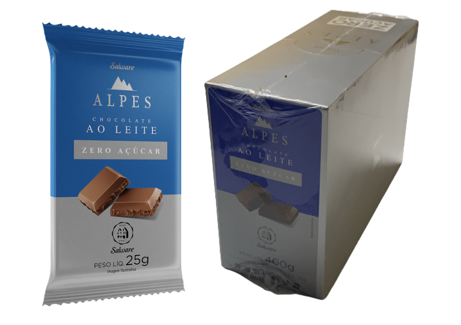 Chocolate Alpes zero açúcar ao Leite com 16 unidades de 25g - Salware ...