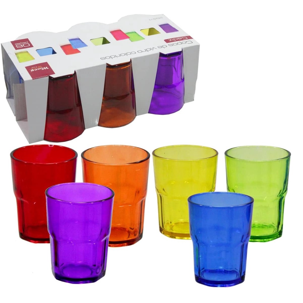 Conjunto Kit 6 Copos Vidro Colorido 300 ml Wincy - Colorido | Shopee Brasil