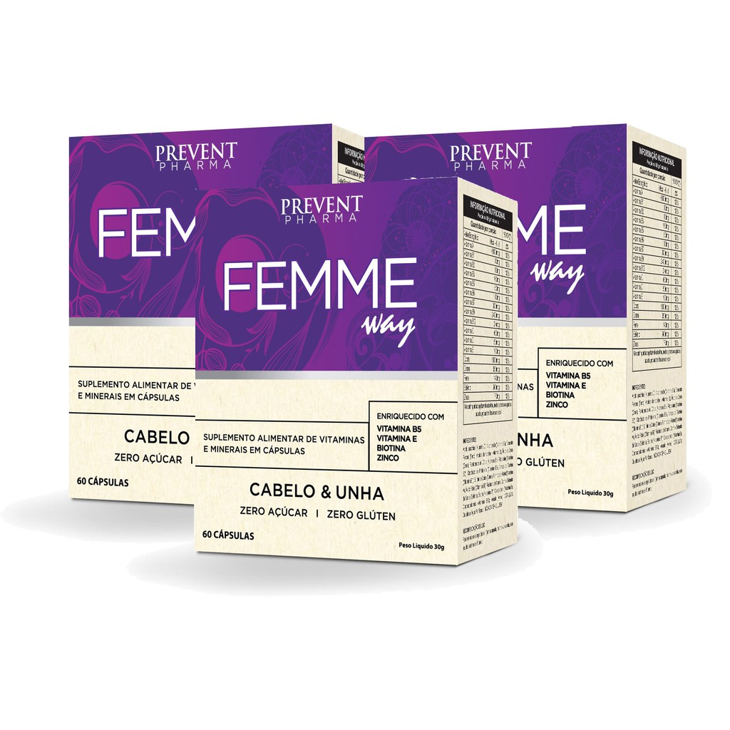 Polivitaminico Vitamina Femme Way Cabelos Hair Unhas 180 Capsulas ...