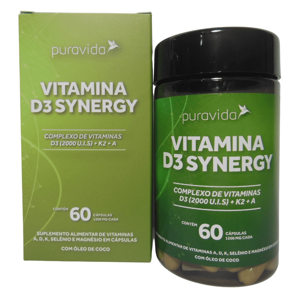 Vitamina D3 Synergy Pura Vida 60 cápsulas | Shopee Brasil