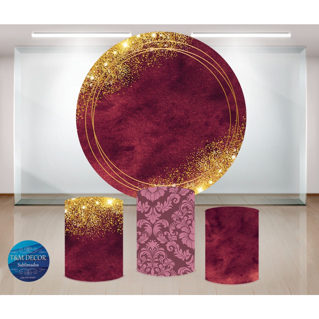 Kit Painel Redondo + Trio De Capas - Marsala Com Glitter | Shopee Brasil