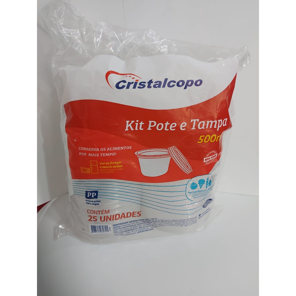 POTE E TAMPA PP 500 ml FREEZER/MICROONDAS - c/25 unidades - Marca : Cristalcopo | Shopee Brasil