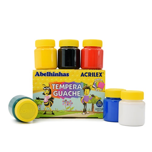 Tinta Guache Acrilex 6 cores - Escolar | Shopee Brasil