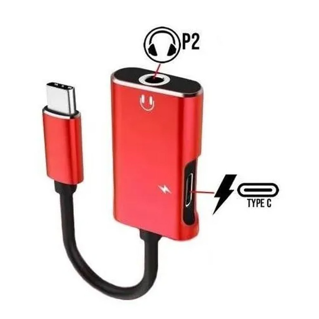 Adaptador Tipo C Para P2 Fone Com Entrada Para Carregamento - Vermelho ...