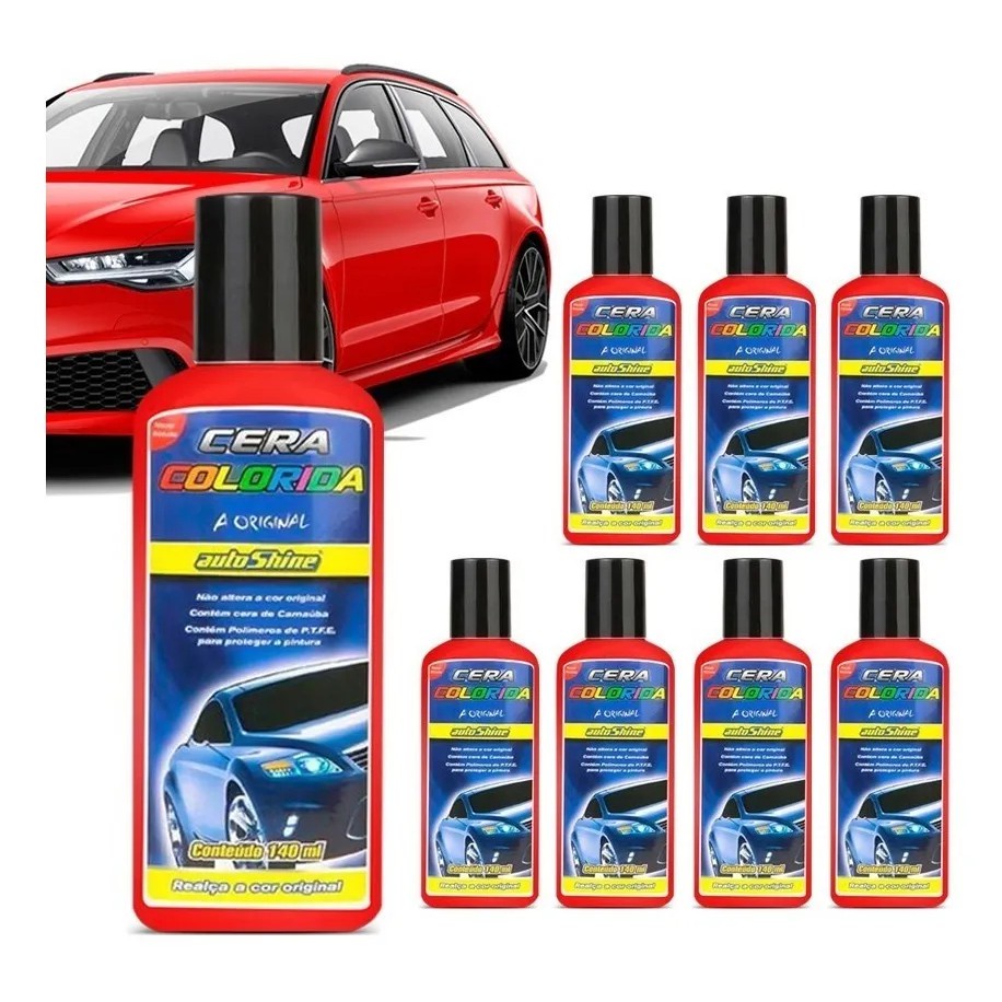 Kit 08 Unidades Cera Automotiva Colorida Vermelha Autoshine 140ml ...
