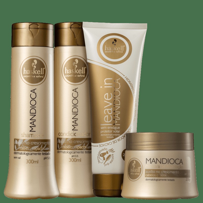 Kit Haskell Mandioca 300ml Shampoo Condicionador e Máscara Hidratante + leave In 240g | Shopee ...