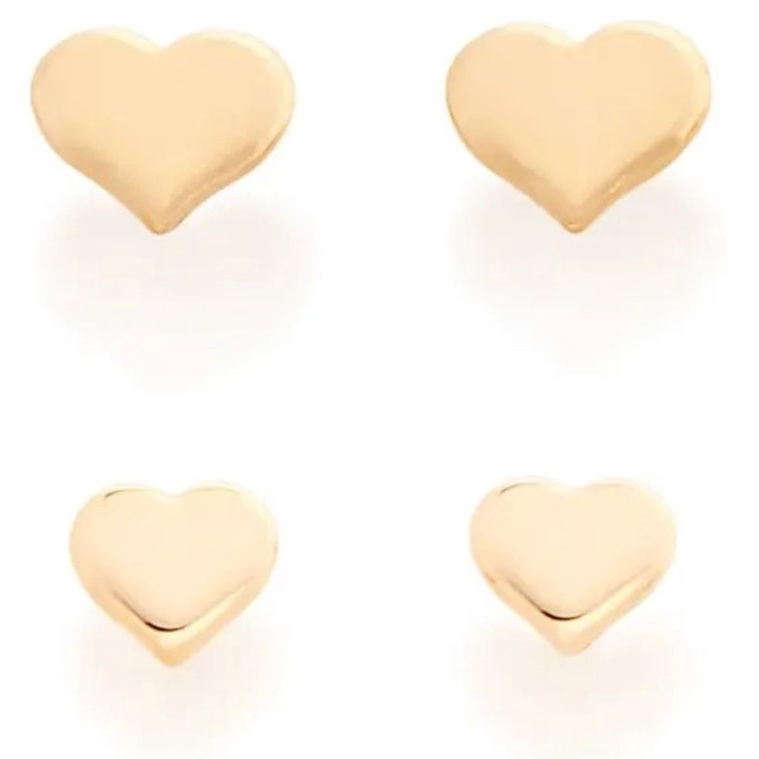 kit de Brincos formato coração 2 pares segundo furo ROMMANEL Ana ...