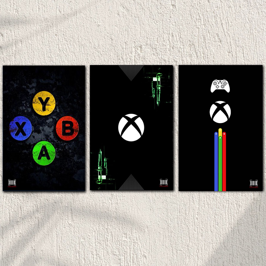Kit 3 Quadros Decorativos Games Xbox Videogame Para Quarto Gamer