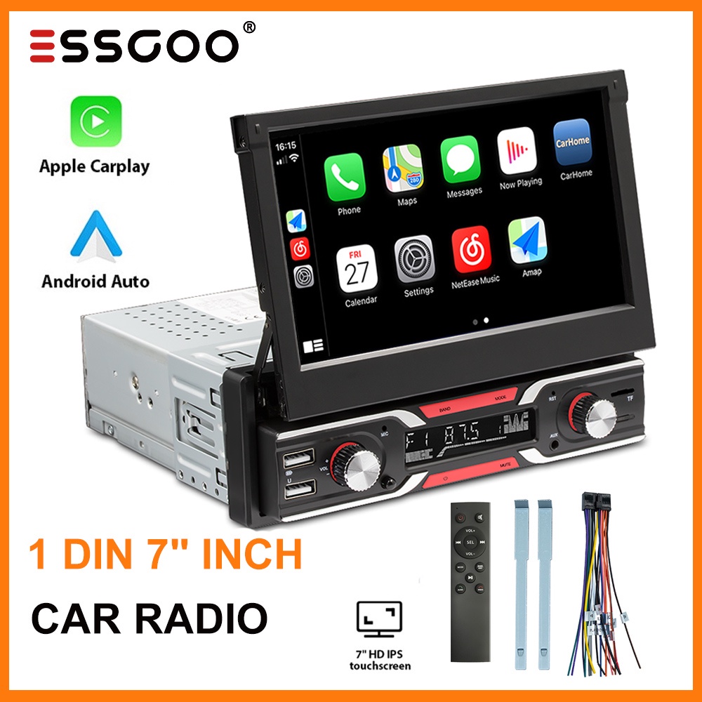 ESSGOO 7 " INCH Rádio De Carro Carplay Android Auto Multimídia MP5 Reprodutor De 1 Din Bluetooth ...